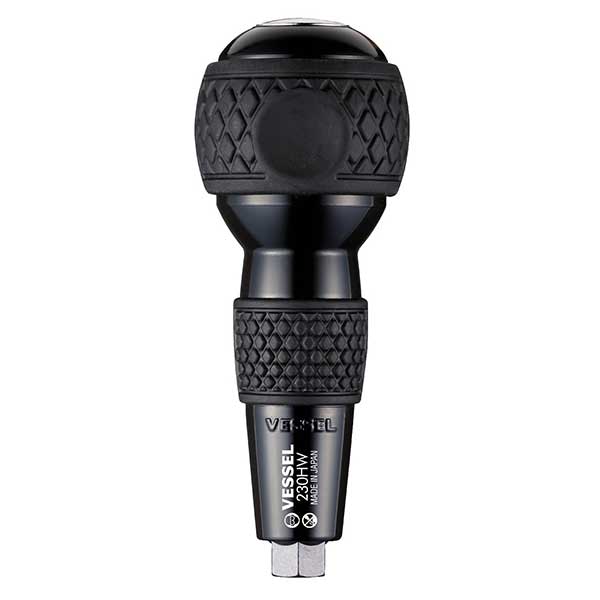 【特長】 ●叩いて使える貫通タイプの差替えボールグリップ ●電動ドライバー用ビット(対辺6.35mm)を差し込むと、使い慣れたボールグリップドライバーとして使用できます ●ハードな印象のブラックカラー 【用途】 ●ネジ締め、ネジはずしに 【...