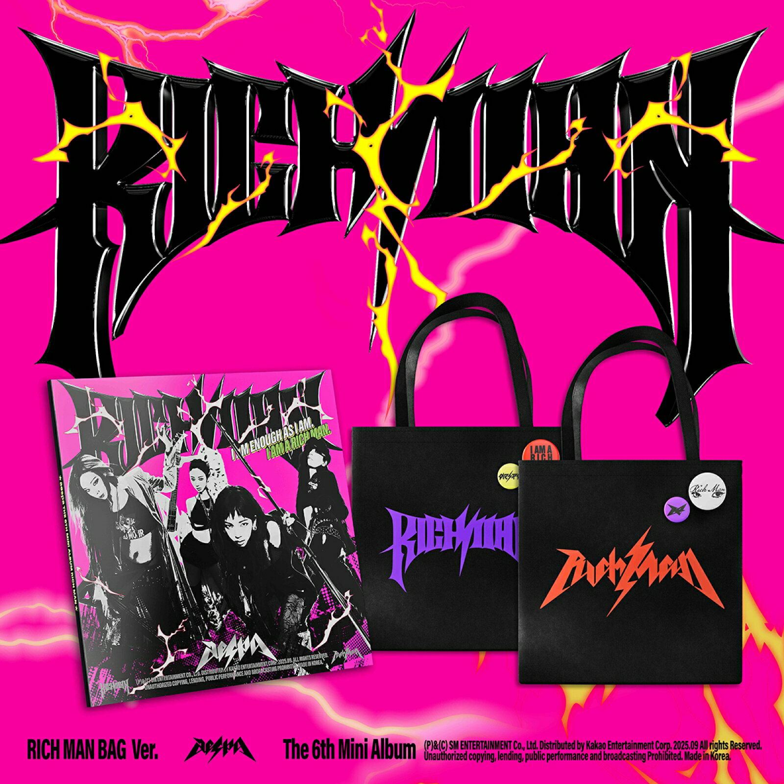 aespa - Rich Man (RICH MAN BAG Ver.)/ 6th Mini Album 2種中1種ランダム配送 [韓国HANTEOチャート反映店] ■構成：-スリーブ-CD-R-キャンバスバッグ：2種中1種ランダム-フォト...
