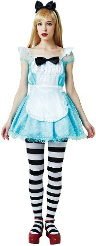 水玉のフロッキーチュールがちょっと個性的なアリス！パフスリーブもかわいい♪不思議の国のシリーズは仲間もいっぱい！大人子供みんなで合わせても素敵☆ セット内容 カチューシャ、ワンピース 素材 ポリエステル100％ 適応サイズ 身長：155〜1...