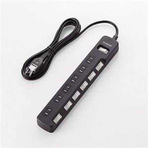 エレコム T-K8A-2625BK 一括&個別スイッチ付 雷ガードタップ 2.5m●雷サージから電子機器を守る、高性能雷サージ吸収素子を内蔵した、雷ガードタップです。●最大サージ電圧12、500Vの高性能雷サージ吸収素子(バリスタ)を内蔵し...
