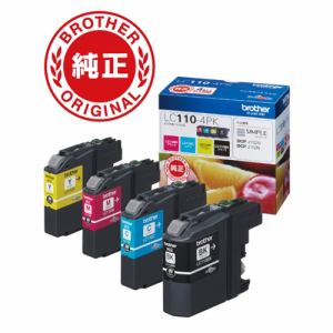 ブラザー LC110-4PK 【純正】インクカートリッジ （4色パック）JANコード：4977766724654発売日： 2013年10月03日カラー：ブラック、シアン、マゼンタ、イエロー対応プリンタ：DCP-J152N、DCP-J132N