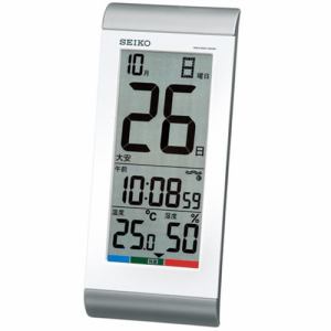 セイコークロック SQ431S 電波置掛兼用時計 銀色メタリック塗装 お取り寄せ商品　発売日以降・入荷次第のお届けとなります発売日：2013年12月6日●大きな日付表示でギフトに好適な日めくりタイプ。くっきりと見やすい液晶と高精度の温度・湿...