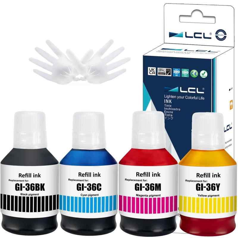 LCL Canon用 キャノン用 GI36 GI-36 BK GI-36BK GI-36C GI-36M GI-36Y 顔料 (4色セット BK 顔料 170ML C/M/Y 顔料 135ML) 互換インクボトル 対応機種：MAXIFY G...