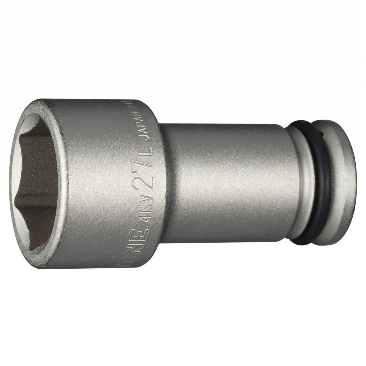 サイズ：4NV-27L:二面幅:27mm◆商品名：トネ(TONE) インパクト用ロングソケット 4NV-27L 差込角12.7mm(1/2") 二面幅27mm対辺寸法(mm):27差込角(mm):12.7全長(mm):75生産国:日本●無電...