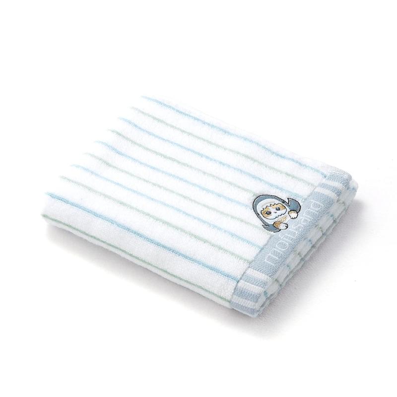 タオル美術館(Towel Museum) mofusand ストライプ フェイスタオル ブルー サメにゃん 猫 可愛い 43-0072150 約34×80cmフェイスタオル　約34×80cmやわらかい配色のストライプ柄に、サメにゃんがぴょこ...