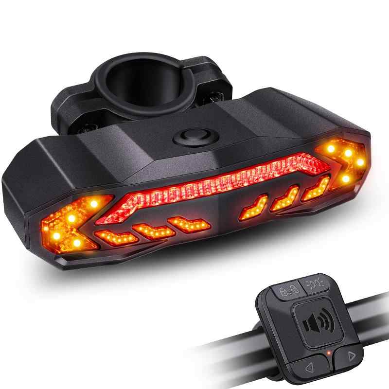 Onvian 5in1 自転車 ウインカー アラーム 110dB 方向指示器 テールライト 5点灯モード スマートブレーキ警告・AUTO光・振動センサー ロードバイク リアライト 左折右折機能 ワイヤレスリモートコ