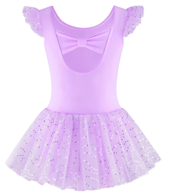 [AIEOE] バレエ レオタード 女の子 子供 キッズ ダンス服 綿生地 半袖 可愛い ジュニア 新体操 体操服 肩フリル シフォンスカート付き キラキラ 発表会 試合着 教室 練習着 100 110 120 130 140 150【素材...