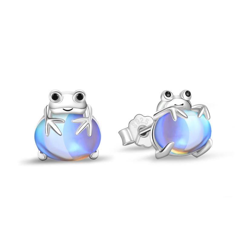 StoryMidir アニマル ピアス レディース ムーンストーン シルバー925 金属アレルギー対応 スタッドピアス 可愛い カエル キツネ パンダ ハリネズミ フクロウ ハムスター ウサギ 猫 鳥 牛 イルカ