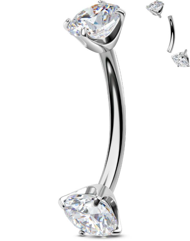 [OUFER] Belly Bar Titanium Navel Piercing Jewellery Internally Curved Barbell 14G Belly Piercings Navel Bar Clear CZ Bel...