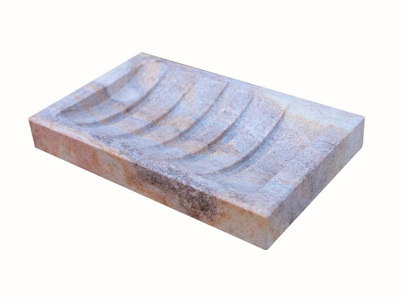 KLEO 中性色の天然石の丸い石鹸の皿 - バスルーム、キッチンまたはリビングルームの洗面台用のバスアクセサリーニュートラルカラーと顕著なカラーパレットの天然石で作られた手作りの美しい石鹸皿。そのユニークなデザインとメイクのために目立つよう...