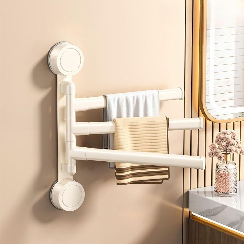 タオル掛け 吸盤式 タオルハンガー 180°回転 スイングアーム 壁掛け タオルホルダー 取り付け簡単 省スペース 耐荷重&amp;防錆 キッチン/浴室/洗面所/梅雨対策/結露防止 多目的収納【180°自在アーム調節】：スイングアームがタオ...