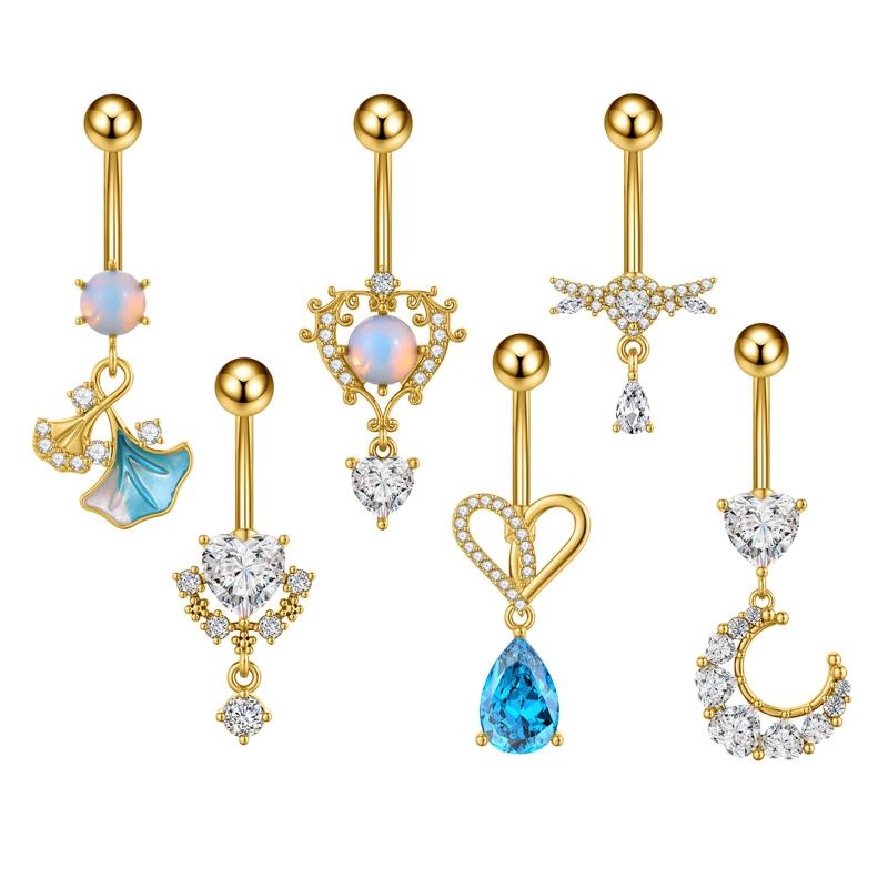 [Aroncent] へそピアス 14G バナナバーベル 可愛い ハート型: 軟骨 ボディピアス 6点セット ステンレス へそピ おしゃれ ジルコン - レディース ファッション アクセサリー[14G へそピアス ボディピアス バナナバーベ...