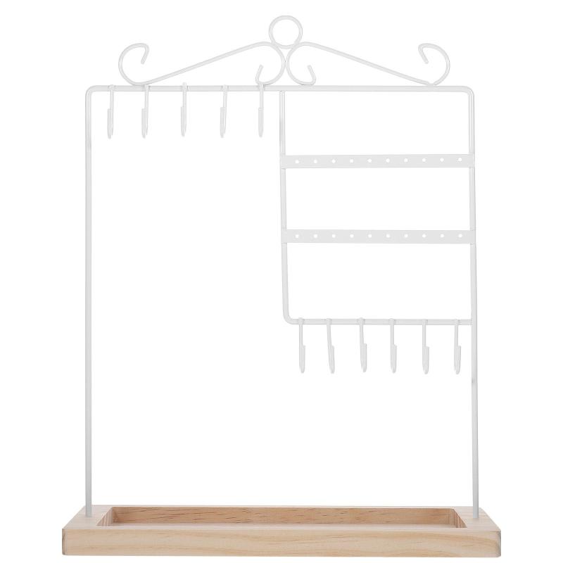 MAGICLULU ジュエリーディスプレイスタンド 木製トレイ付き イヤリングスタンド ネックレスホルダー ブレスレット収納 アクセサリー整理ラック 13X11X4インチ多機能ジュエリーディスプレイスタンド：広々とした木製トレイとイヤリング...