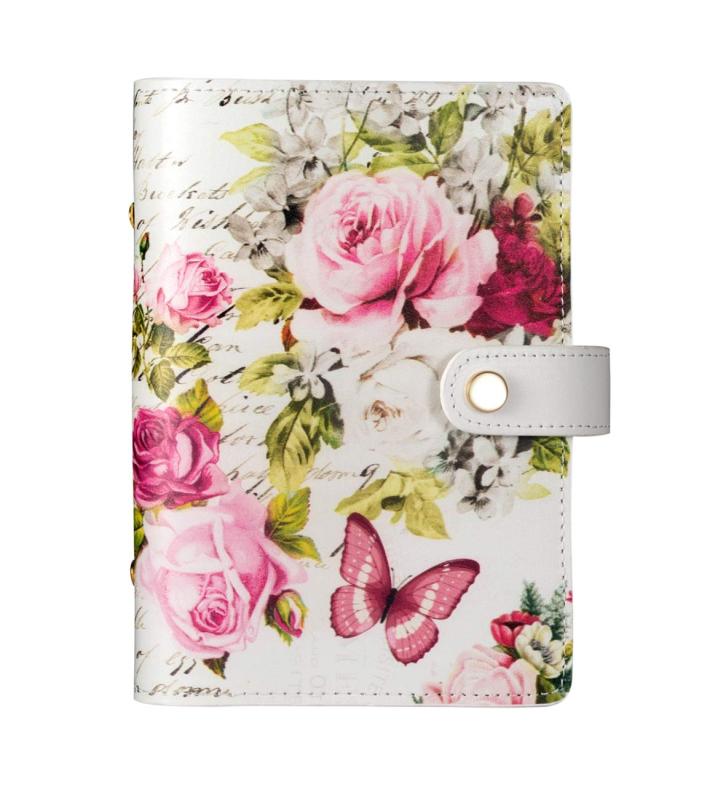 再生革 日記 旅行 リフィル式ノートシステム 手帳A5/A6ルーズリーフfilofax カスタマイズ月間週間ディリースケジュール6リングステンレスバインダー プランナー オーガナイザー(蝶のバラA6)【カバー】: 高級の再生革レザーを使用し...