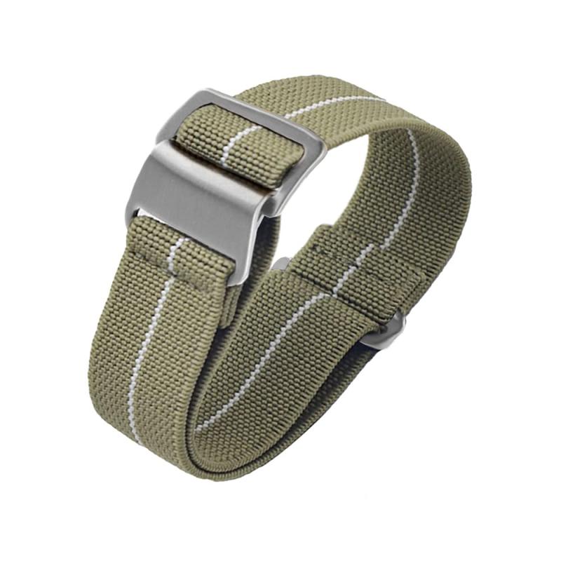 [Onthelevel] 時計バンド 18mm 20mm 22mm時計Natoベルト, 60年代 フランス軍 パラシュートバッグ NATOタイプ 弾性 ナイロンストラップ (22mm, カーキと白 - シルバーバックル)