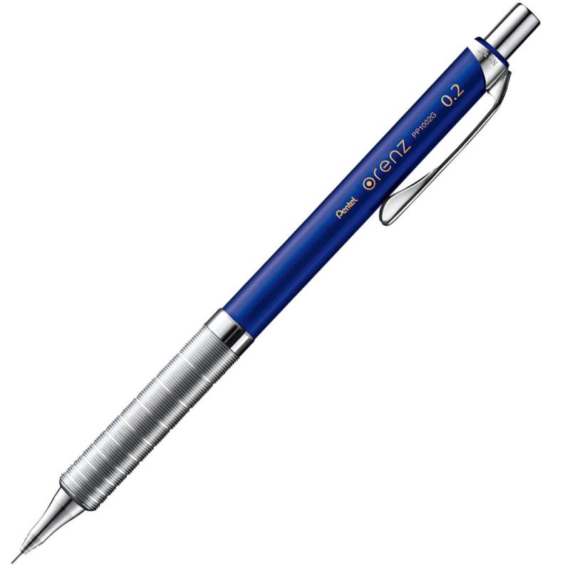 ぺんてる シャープペン オレンズメタルグリップ XPP1002G-C 0.2ネイビー【サイズ】幅 13mm ×奥行 10mm × 長さ 145mm【重さ】14g【芯径】0.2mm【材質】先金・グリップ・飾りリング=真鍮 軸=ABS クリップ...