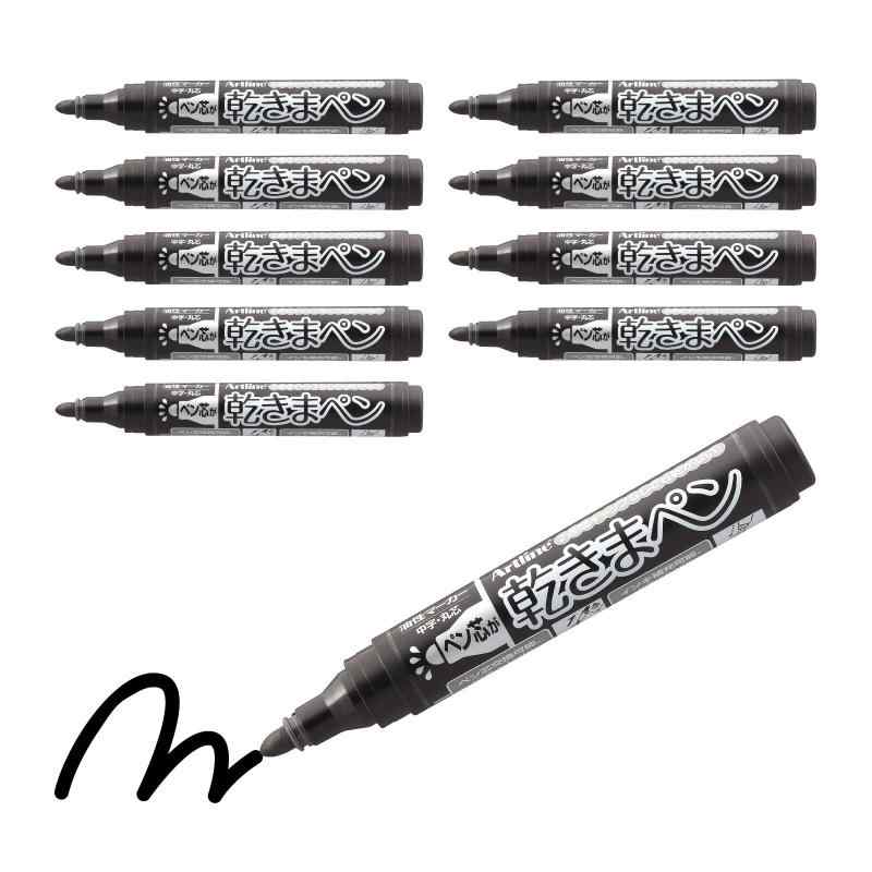 シャチハタ 乾きまペン 油性マーカー 中字 丸芯 黒 10本 K-177N_10【個数】10本セット【筆記幅】1.5mm【インキ色】黒【インキ種類】油性染料【補充インキ】KR-ND 【寸法】20.5×19×134mm