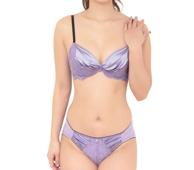 [ラウレアアコアコア] レディース ブラジャー ブラ ショーツ 女性 下着 上下 セット 花柄 サテン【 内容 】 ブラジャー ＆ ショーツセット【カラー】パープル ブラック　【サイズ】A70 A75 B65 B70 B75 B80 C65...