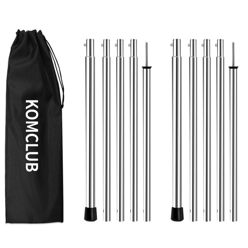 KOMCLUB テントポール タープポール 全長191cm 直径19mm ステンレス製 キャノピーポール 2本/4本セット 長さ調節可能 分割式 5本連結 ブッシュボタン式 組立簡単 収納袋付 キャンプ/アウトドア用