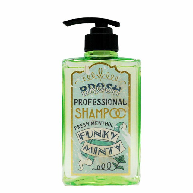 BROSH POMADE ブロッシュ BROSH SHAMPOO FUNKY MINTY シャンプーボトル 硫酸系や石油系の洗浄成分を一切使わず植物由来ベースで髪と頭皮に低刺激なのに、アミノ酸や植物などの天然由来洗浄成分によるクリーミーな泡...