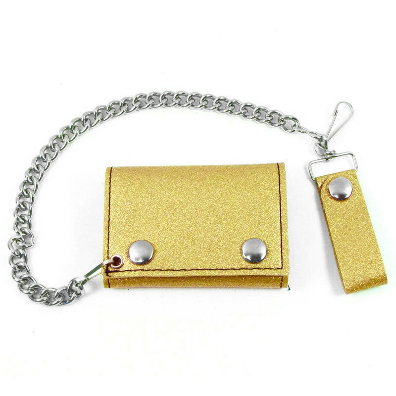MASCORRO LEATHER マスコロレザー #GT304-CA GLITTER TRI-FOLD WALLET W/ CHAIN ウォレット チェーン GOLD MADE IN USA 取り外し可能な12inch(約30cm)のチェー...