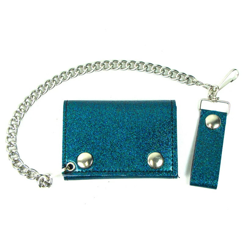 MASCORRO LEATHER マスコロレザー #GT304-CA GLITTER TRI-FOLD WALLET W/ CHAIN ウォレット チェーン CASCADE(BLUE) MADE IN USA 取り外し可能な12inch(約...