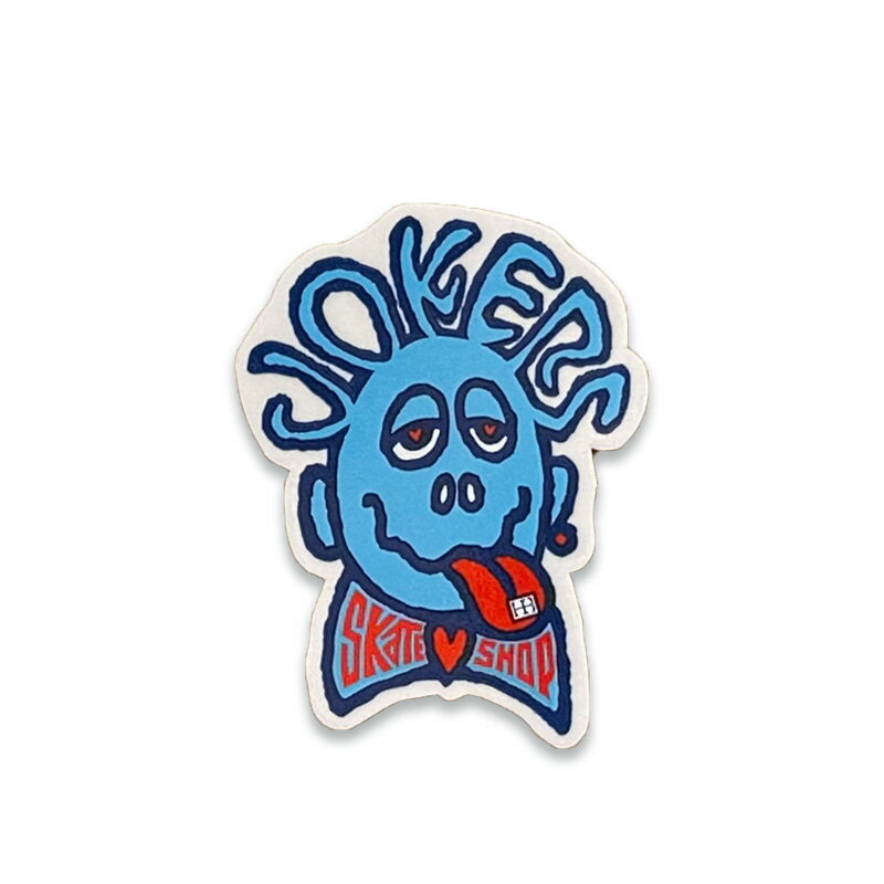JOKERS SKATE SHOP ジョーカーズスケートショップ CHARACTER STICKER 天地約5.5cm HUNTINGTON BEACH CALIFORNIAの 老舗のSKATE SHOP 背景クリアのステッカー　