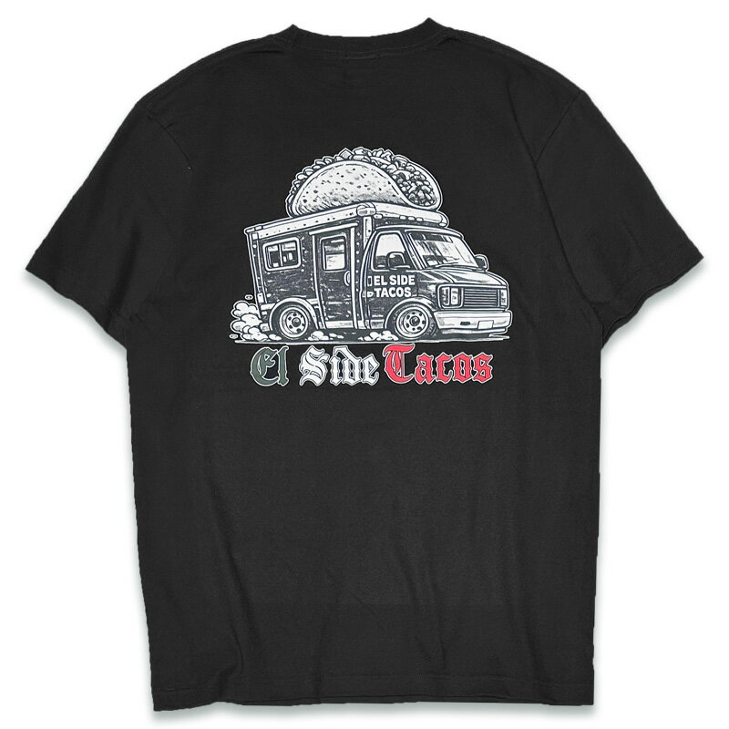 SIDE PROJECT CAFE / EL SIDE TACOS -TACOS TRUCK- TEE 半袖Tシャツ COLOR: BLACK 公私ともに仲良くしております 三重県伊賀のSIDE PROJECT CAFEが始めたFOOD T...
