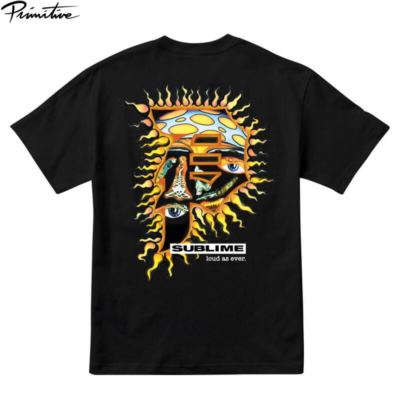 PRIMITIVE プリミティブ x SUBLIME サブライム -DIRTY P BOXY TEE- Tシャツ BLACK スケートボードブランドPRIMITIVEと西海岸ロックバンドSUBLIMEとのコラボレーションアイテム フロント中...