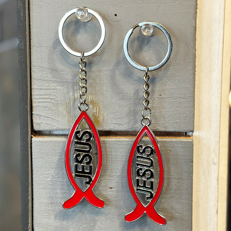 JESUS FISH -RED- METAL KEY RING メタルキーリング　縦幅6CM METAL KEY RING　