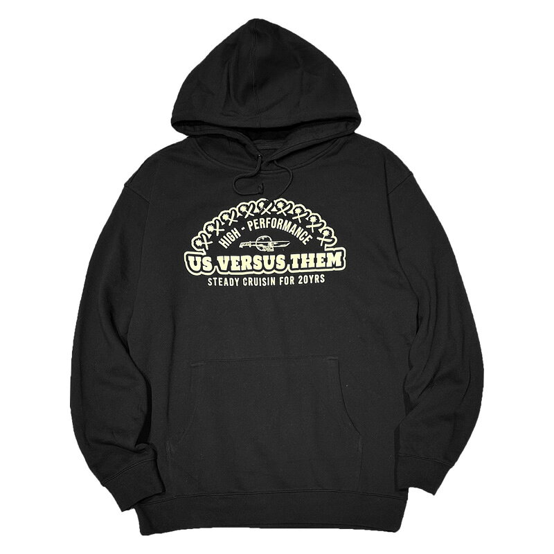 US VERSUS THEM アスバーサスゼム -HIGH PERFORMANCE- PULLOVER HOODIE パーカー BLACK FRONTにプリント。 SIZE M-着丈72CM 身幅58CM SIZE L-着丈75CM 身幅6...