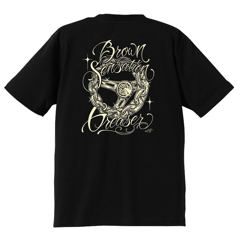 BROWN SENSATION ブラウンセンセーション x GREASER グリーサー -OG CHAIN- S/S BLACK TEE コラボ 半袖Tシャツ "BROWN SENSATION x GREASER" COLLABORATIO...