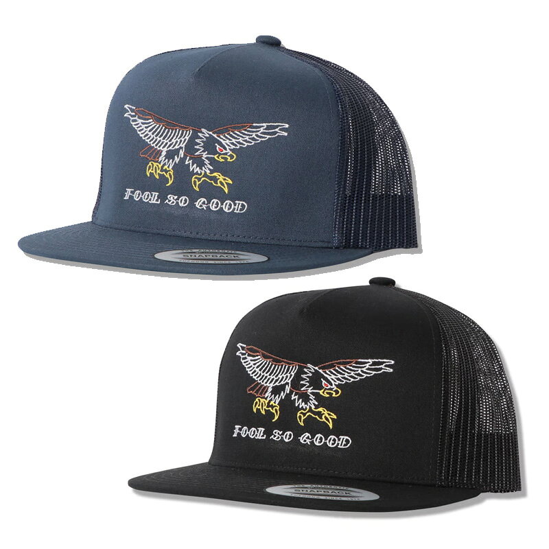 FOOL SO GOOD フールソーグッド -EAGLE FLAT VISOR MESH CAP- メッシュキャップ OLD SCHOOLなEAGLEグラフィックをFRONTに大きく刺繍で表現した、芯ありでしっかりとしたFRONT PANE...