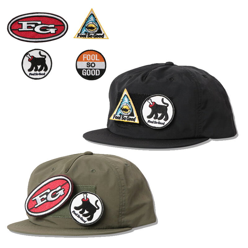 FOOL SO GOOD フールソーグッド -VELCRO 4WAPPEN CAP- ナイロンキャップ キャップフロントにロープサイドのみを配置。4つのオリジナルワッペン側には全てフックサイドを縫い付け、その日の気分やスタイルに合わせて自由...