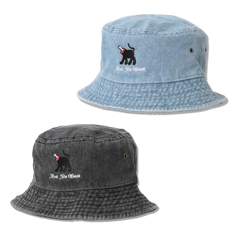 FOOL SO GOOD フールソーグッド -NO NECK DOG DENIM BUCKET HAT- バケットハット Fool So Goodらしいおバカなグラフィックをフロントに落とし込んだDENIM BUCKET HAT。 S/M ...
