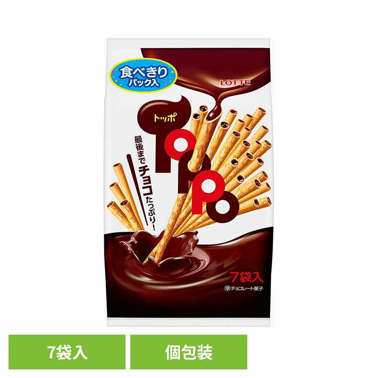 便利な食べきりタイプのトッポです。みんなで分けても楽しめます。●内容量7袋入●商品サイズ（cm）幅約15×奥行約3.5×高さ約27.6●商品区分一般食品●原材料小麦粉（国内製造）、砂糖、植物油脂、全粉乳、でん粉、カカオマス、ショートニング、...