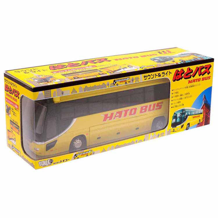 観光バスで人気のはとバス！外観も車内も細かいところまでリアルに再現、3つのボタンを押すと本物のガイドさんのアナウンスやリアルなサウンドが楽しめます。サウンドに連動して室内灯が点灯し、大型バスならではのトランクの開閉もできるビッグサイズのバス...