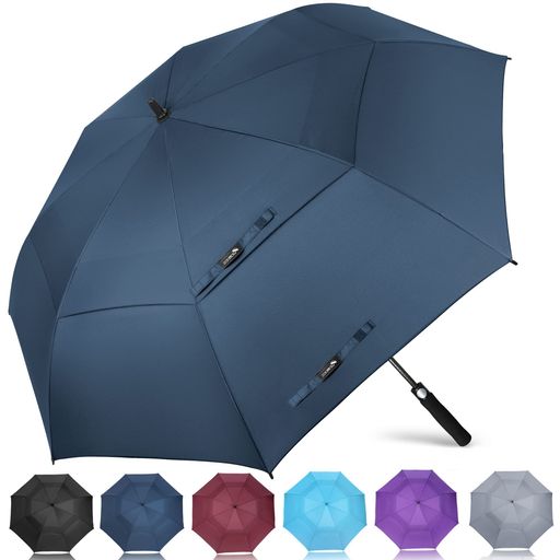 雨 【ゴルフ傘】54/62/68インチ(弧長)の超大型デザインを採用しました。雨の日は、3人とも雨に濡れる心配はありません。快適なEVA素材のグリップ、片手操作でワンタッチで開きます。 【高品質素材】 キャノピーは超防水210T生地で作られ...