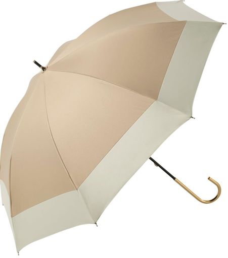 雨 素材・材質:ポリエステル100%・ 鉄・ アルミ 傘幅: 50cm、生産国:中国 カラー: ベージュ レディース長傘 紫外線遮蔽率99%以上、遮光率99%以上