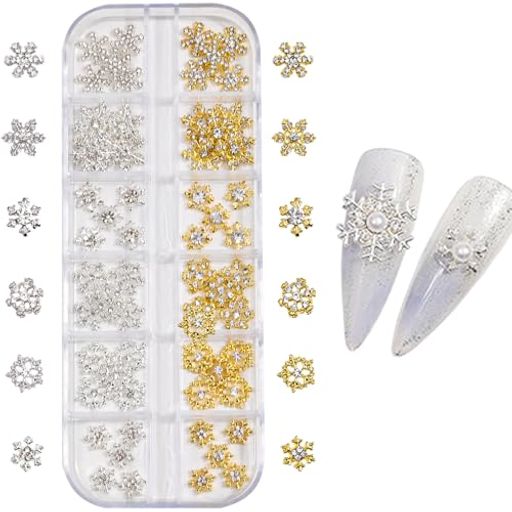 【仕様】:雪花ネイルアクセサリー1箱入り、全部で60個。6種類の形状のスノーアクセサリーが含まれ、カラーはゴールド、シルバーです。 【製品マテリアル】:このネイルパーツは良質な合金で作られ、キラキラしたラインストーンを組み合わせて、優雅でス...