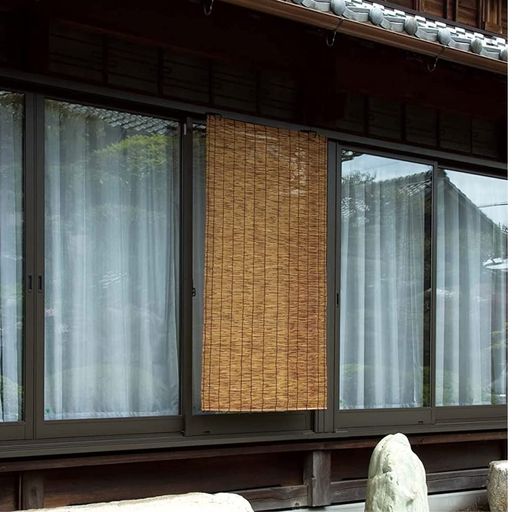 サイズ:約88x157x0.3cm 本体重量:0.56kg 素材:天然よし、黒丸竹、綿糸 すだれ室内・室外両用 88x157cm
