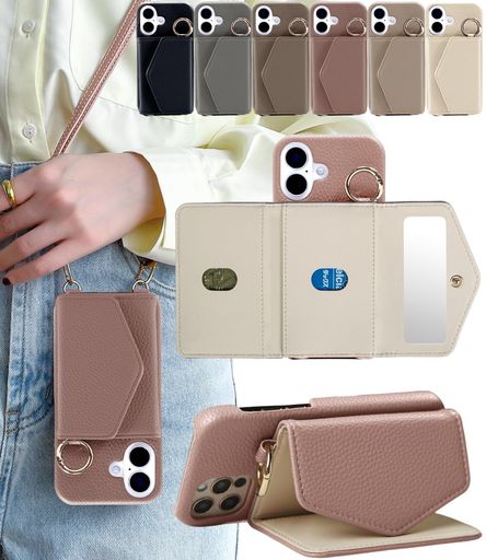 【スマホ ケース 16pro ケース ショルダーストラップ 付き】🍀長さ調節可能なショルダーストラップ付き(全長約70~140cm)。カラビナリングにストラップを取り付けて、ショルダーケースをカバンのように横掛けになると、ス...