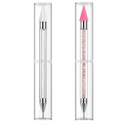 【セット内容】:2本の双頭ラインストーンピッキングペン(収納ケース付き)を含み、サイズは15*1.2cmで、ファミリーネイルやプロのネイルサロンに最適です。 【材質】:本体部分は主に透明アクリル樹脂とカラードリルで作られ、軽くて握りやすく、...