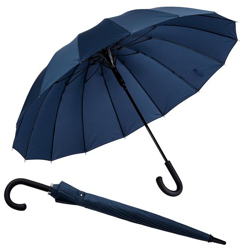 雨 【シンプルで使いやすい無地デザイン】性別・年齢・服装などを選ばずに使える無地デザイン。ビジネスでもプライベートでも、幅広いシーンでお使いいただけます。 【強風でも安心の16本骨】強風や突風でもひっくり返りにくい16本骨。親骨にカーボンを...