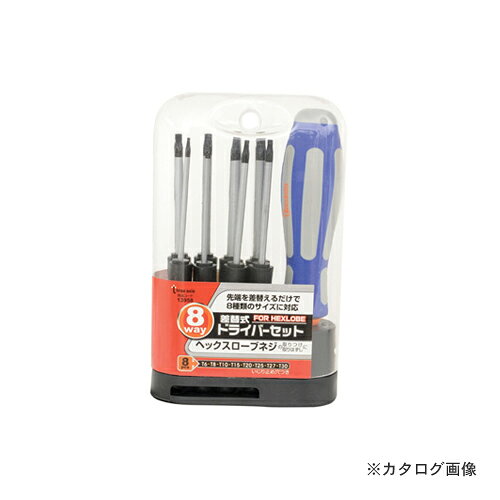 【メーカー】 ●イチネンMTMツール事業部(ミツトモ) 【特長】 ●先端を替えるだけで8種類のサイズに対応 ●ヘックスローブネジの取付・取り外しに ●握りやすいクッショングリップ 【仕様】 ●セット内容：(ヘックスローブ)T6・T8・T10...