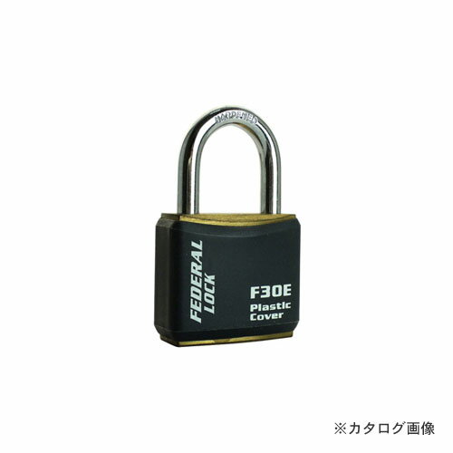 【メーカー名】 ●FEDERAL 【特長】 ●ブラス製南京錠。 ●ポリエチレン製ボディーカバー。 ●レバーロッキング機構。 ●ツルは熱処理加工の鋼鉄製。 【仕様】 ●材質(本体)：黄銅 ●材質(ツル)：鉄 ●鍵：2個付 ●幅(mm)：32....