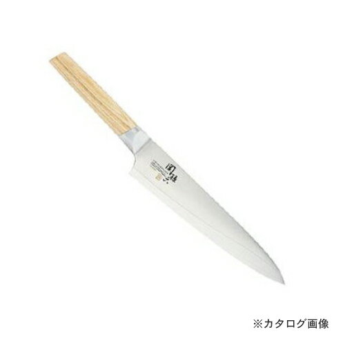 【メーカー名】 ●貝印 【特長】 ●優しい印象の白合板ハンドル・2種の異なる母材を接合させるコンポポジット（特殊精密接合）技術を採用。 【仕様】 ●サイズ：390X80X27(mm) ●サイズ：300g ●刃渡り：210mm ●材質：刃：ス...