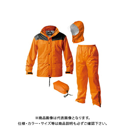 【メーカー名】 ●おたふく手袋 【特長】 ●耐久補強 ●高圧防水 ●防水収納バック付 ●高い耐久性を追求した補強型レインスーツ 【仕様】 ●材質：表/ナイロン100％(PVCラミネート) 裏/ポリエステル100% ●サイズ：M ●カラー：オレンジ