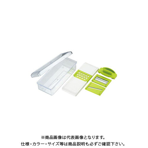 【メーカー】 ●川崎合成樹脂 【特長】 ●カセット式で替刃を付け替え3通りの調理ができます。(平切り、太千切り、おろし) ●小さな野菜の調理にも安心して調理できる「安全ホルダー付」 ●容器はタップリ750mlの容量で、収納の際は全てのパーツ...