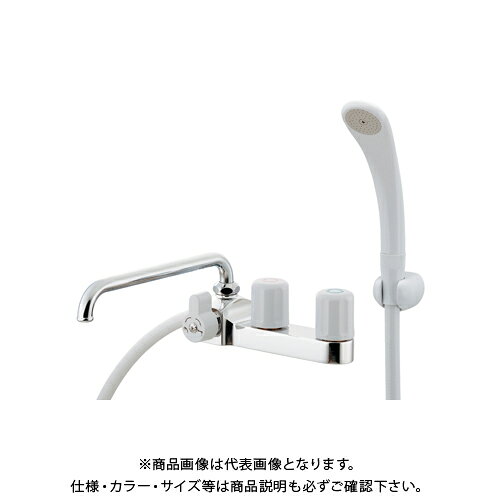 【メーカー】 ●(株)カクダイ 【特長】 ●左右組替え兼用タイプ。 【仕様】 ●取付穴径：23〜26mm ●厚さ：5〜35mm ●取付芯々：85mm ●上部：104-010 ●パイプ取付ネジ：W26山20 ●シャワーホース接続部ネジG1/2